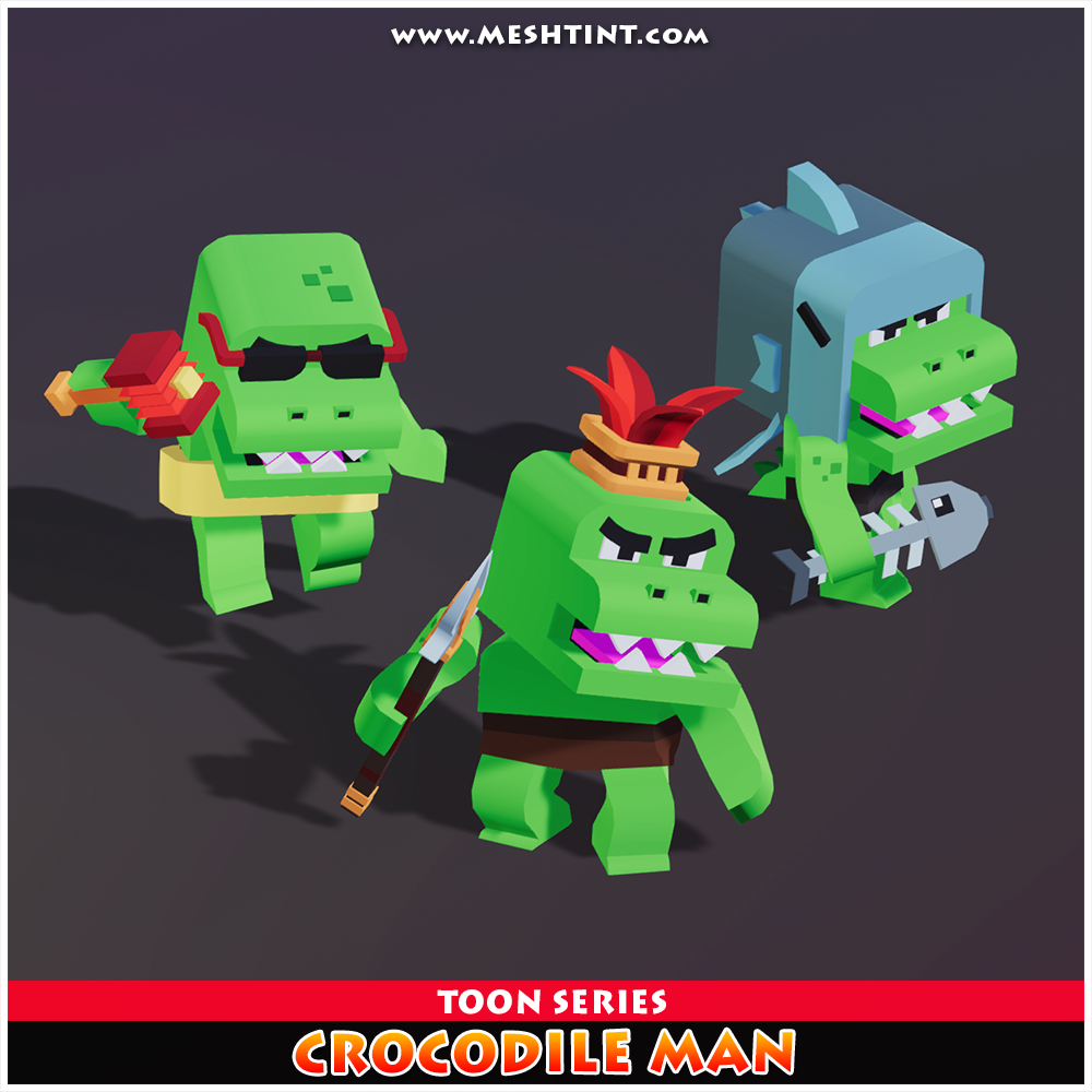 Meshtint Studio - Modular Crocodile Man Toon Humanoid Series | FREE 3D Model | Tutorial | Learn ...