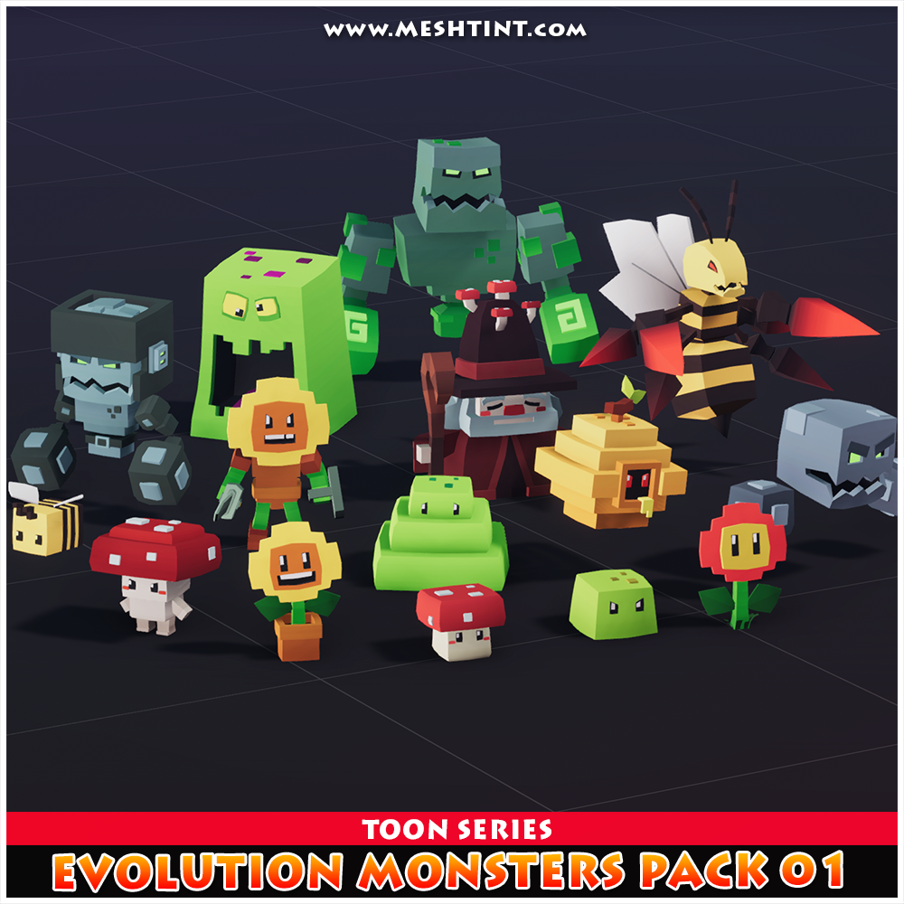 Meshtint Studio - Evolution Monsters Pack 01 Toon Series | FREE 3D Model | Tutorial | Learn ...