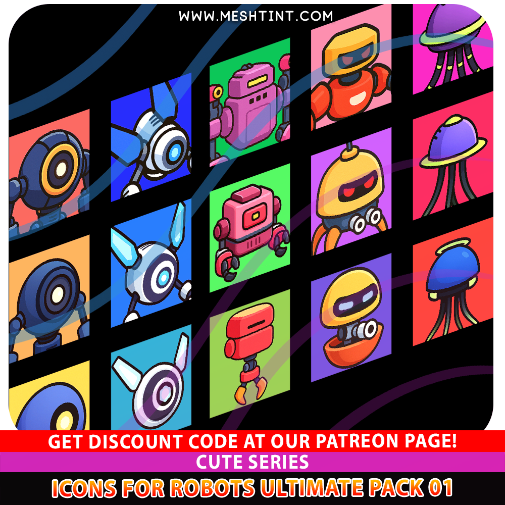Meshtint Studio - Icons For Robots Ultimate Pack 01 Cute Series | FREE 3D Model | Tutorial ...