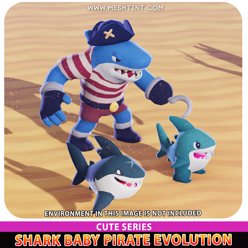 Meshtint Studio - Shark Baby Pirate Evolution Pack Cute Series | FREE 3D Model | Tutorial ...
