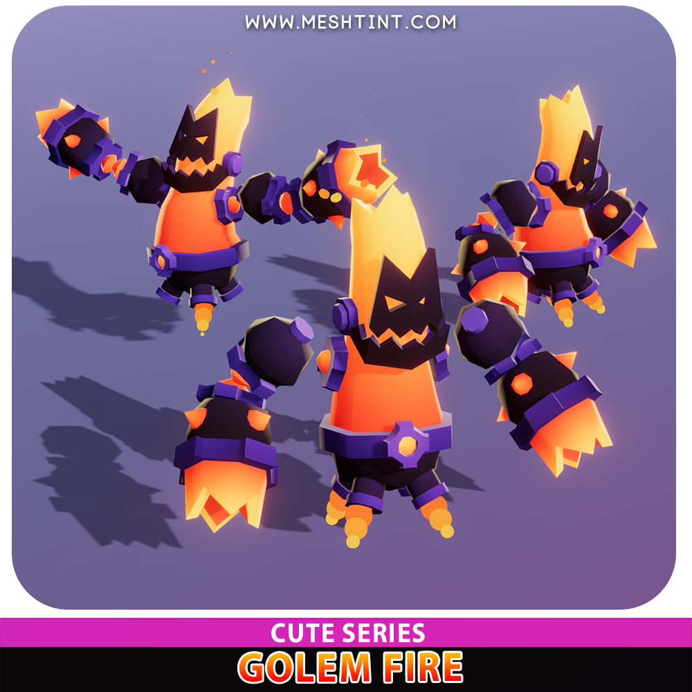 Meshtint Studio - Golem Fire Cute Series | FREE 3D Model | Tutorial | Learn Unity | Art Outsource