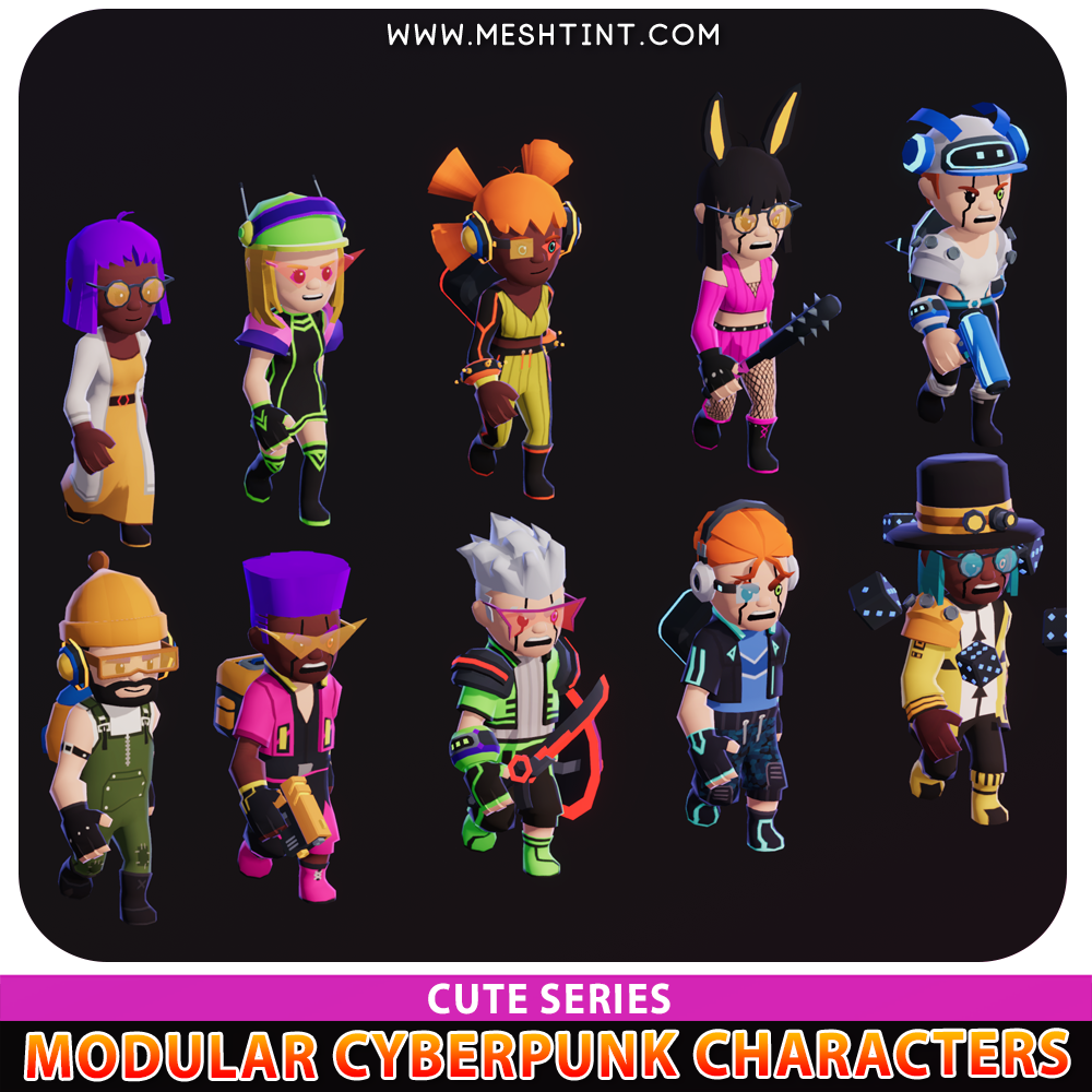 Meshtint Studio - Modular Cyberpunk Characters Pack Cute Series | FREE 3D Model | Tutorial ...