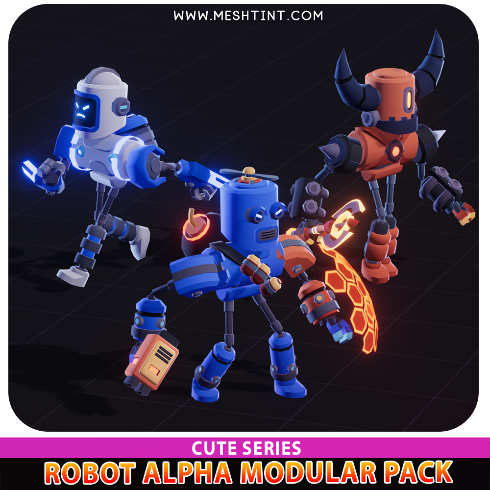 Meshtint Studio - Robot Alpha Modular Pack Cute Series | FREE 3D Model | Tutorial | Learn Unity ...