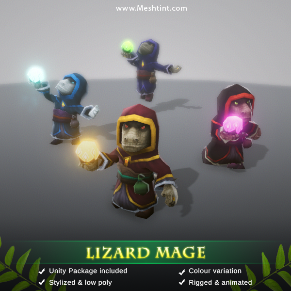 Meshtint Studio - Lizard Mage 1.3 | FREE 3D Model | Tutorial | Learn Unity | Art Outsource
